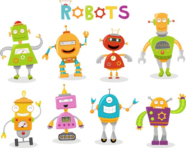 Set of cartoon robots Royalty Free Vector Image