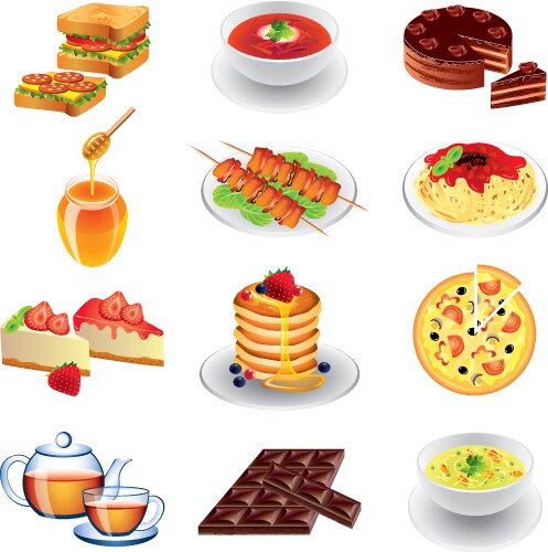 Cute kawaii food cartoon characters set desserts Vector Image