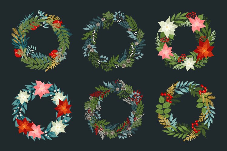 Seamless christmas border with winter plants Vector Image