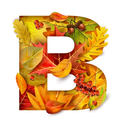 Autumn stylized alphabet with foliage letter v Vector Image