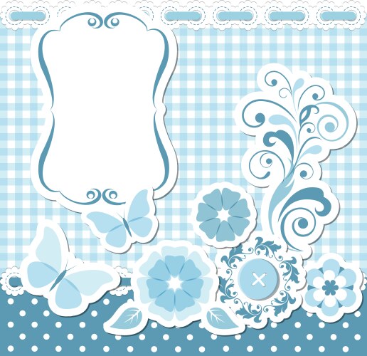 Baby owl blue scrapbook frame Royalty Free Vector Image
