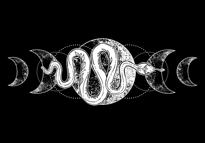 Snake and triple moon phases sacred geometry Vector Image