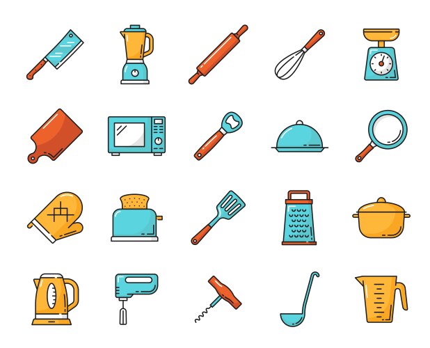 Kitchenware set kitchen utensils tools Royalty Free Vector