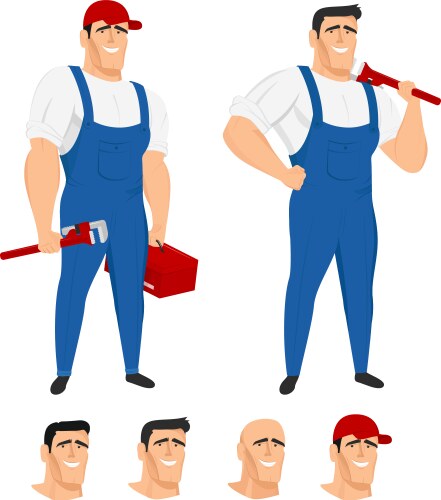 Plumber cartoon character set Royalty Free Vector Image