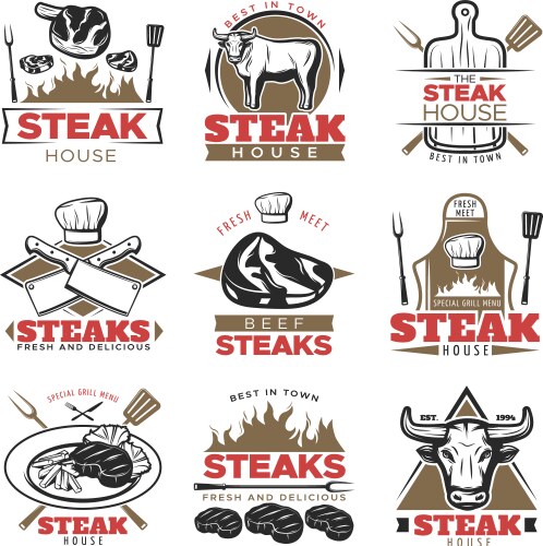 Logo collection set with steak theme Royalty Free Vector
