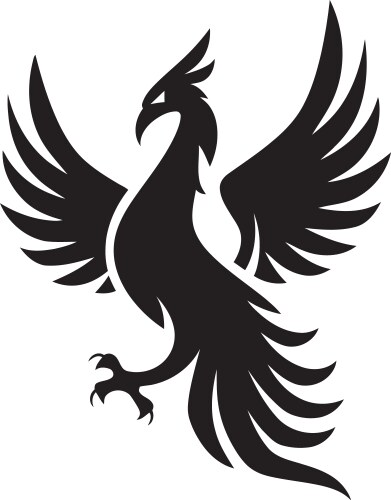 Cosmic fire hand drawn phoenix symbol in black Vector Image