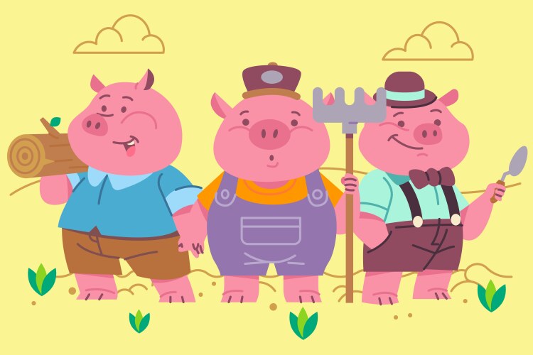 Hand drawn the three little pigs Royalty Free Vector Image