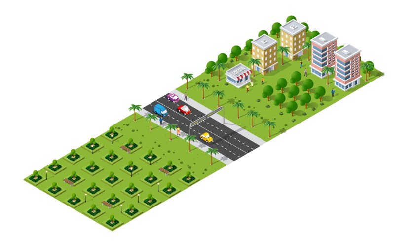 Isometric 3d park trees forest nature elements Vector Image
