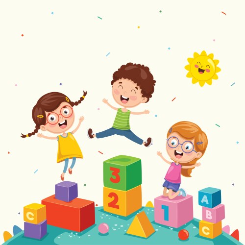 Kids playing with big number Royalty Free Vector Image