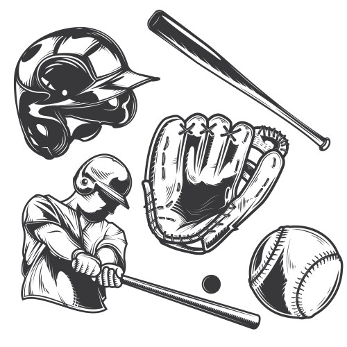 Baseball bat and ball hand drawing Royalty Free Vector Image