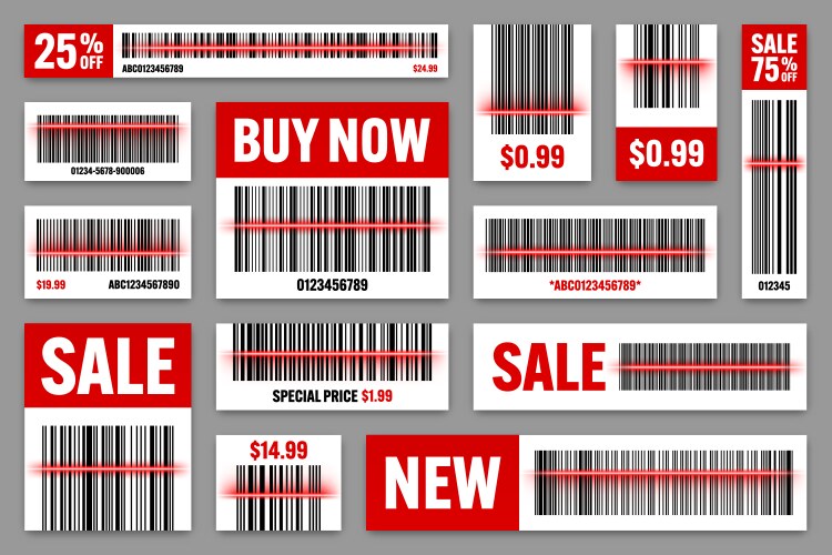 Product barcodes and qr codes with red scanning Vector Image