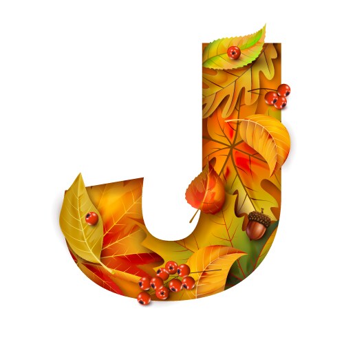 Autumn stylized alphabet with foliage letter v Vector Image