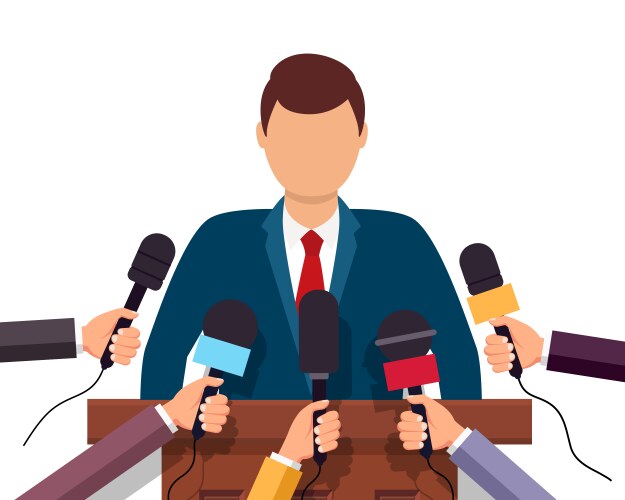Press conference stage meeting news media Vector Image