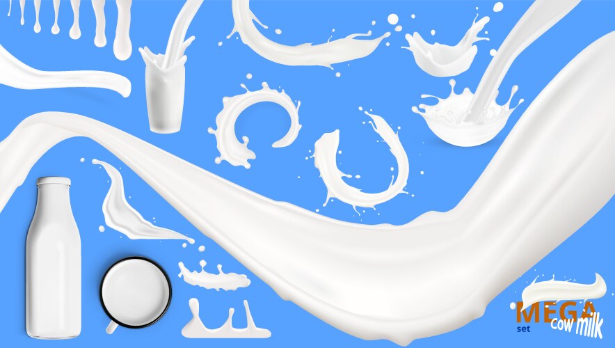 Milk wave with realistic splashes and drops Vector Image