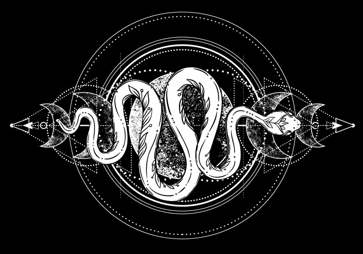 Snake and triple moon phases sacred geometry Vector Image
