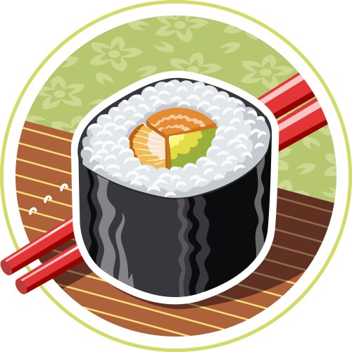 Cartoon inari japanese sushi roll with green peas Vector Image