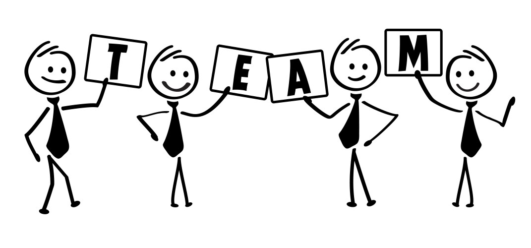 Team work symbol stickman and signs Royalty Free Vector