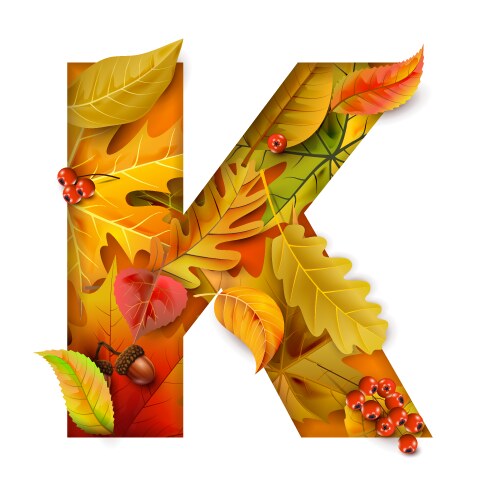 Autumn stylized alphabet with foliage letter v Vector Image
