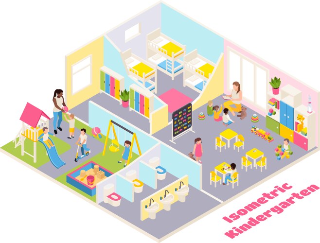 Kindergarten constructor isometric elements set Vector Image