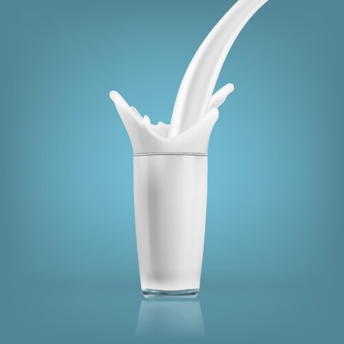 Realistic milk flow in glass and splash Royalty Free Vector