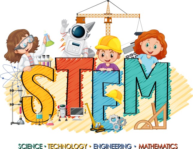 Stem education logo with many children cartoon Vector Image