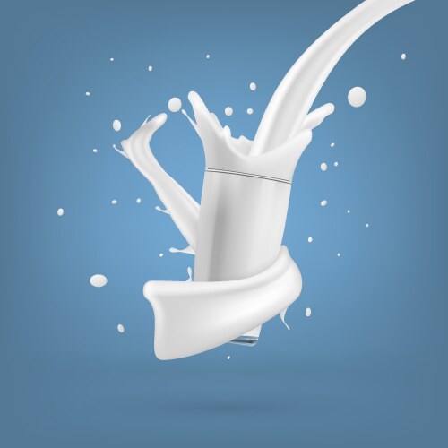 Realistic milk flow in glass and splash Royalty Free Vector