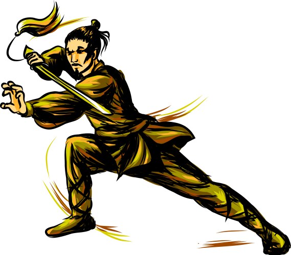 Master wushu shaolin warrior in a jump Royalty Free Vector