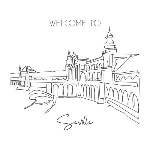 One single line drawing granada city skyline Vector Image