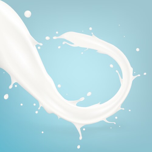 Realistic milk flow in glass and splash Royalty Free Vector