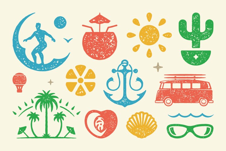 Summer symbols and objects set Royalty Free Vector Image