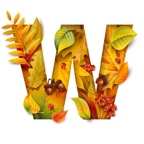 Autumn stylized alphabet with foliage letter v Vector Image