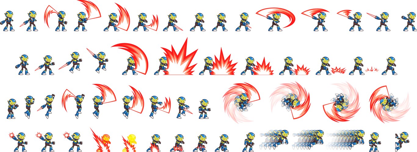 Blue ninja boy attack game sprites Royalty Free Vector Image