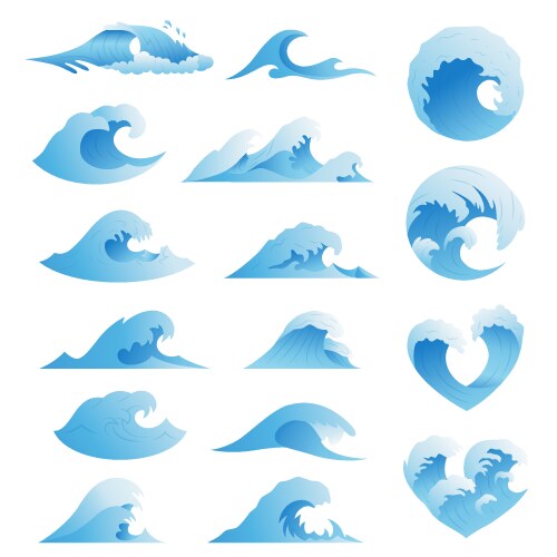 Ocean waves collection sea storm wave isolated Vector Image