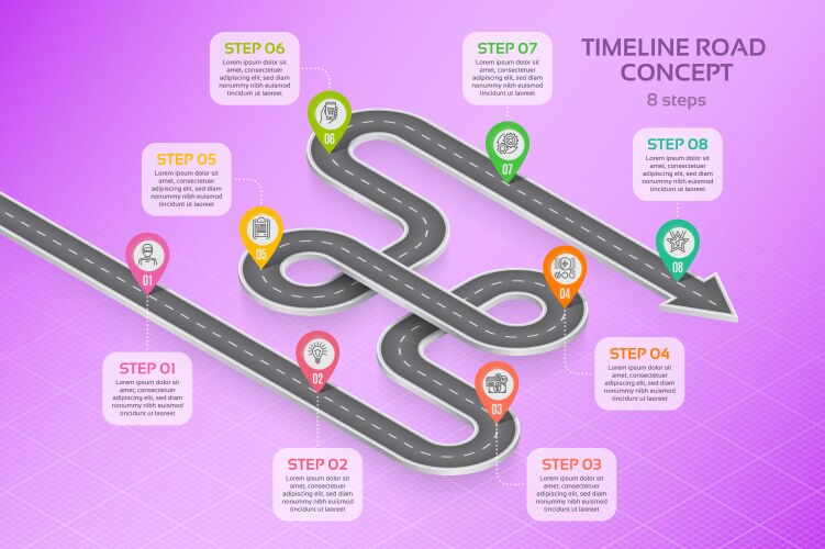 Wavy roadmap timeline infographic with process Vector Image