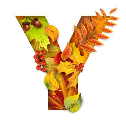 Autumn stylized alphabet with foliage letter v Vector Image