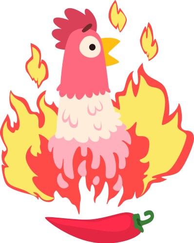 Hot fire chicken with red chilli pepper creative Vector Image