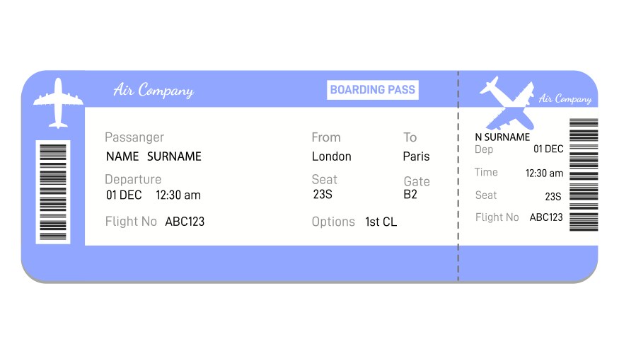 Boarding pass layout airplane ticket paper Vector Image