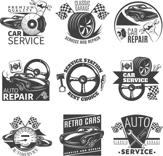 Set of car service emblems labels badges logos Vector Image