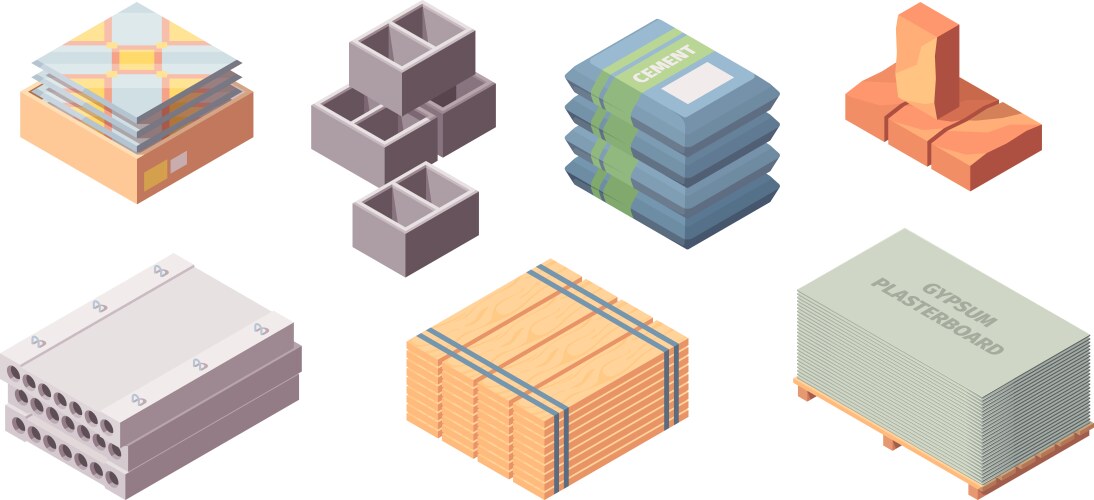 Construction materials icon set Royalty Free Vector Image