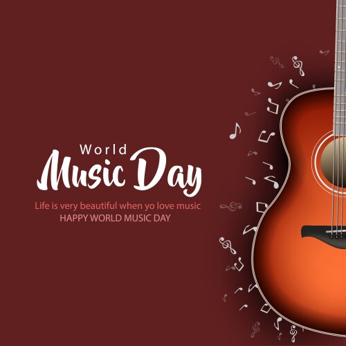 Happy world music day and musical instruments Vector Image