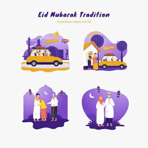 Islamic ramadan tradition sticker set Royalty Free Vector