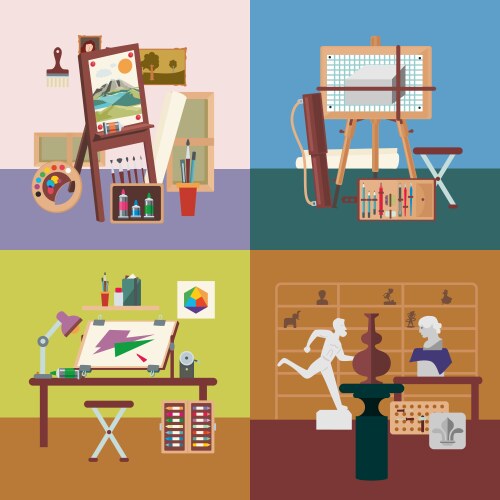 Teacher artist and student in art studio class Vector Image