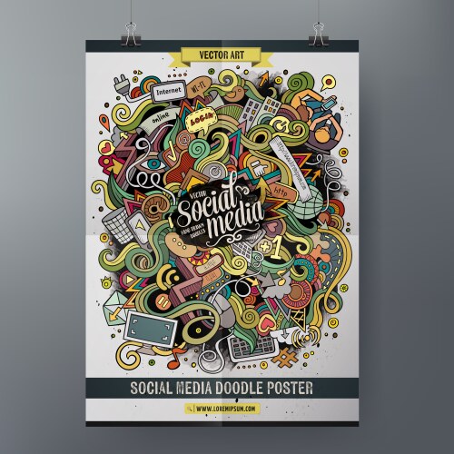 Cartoon hand drawn doodles handmade poster design Vector Image