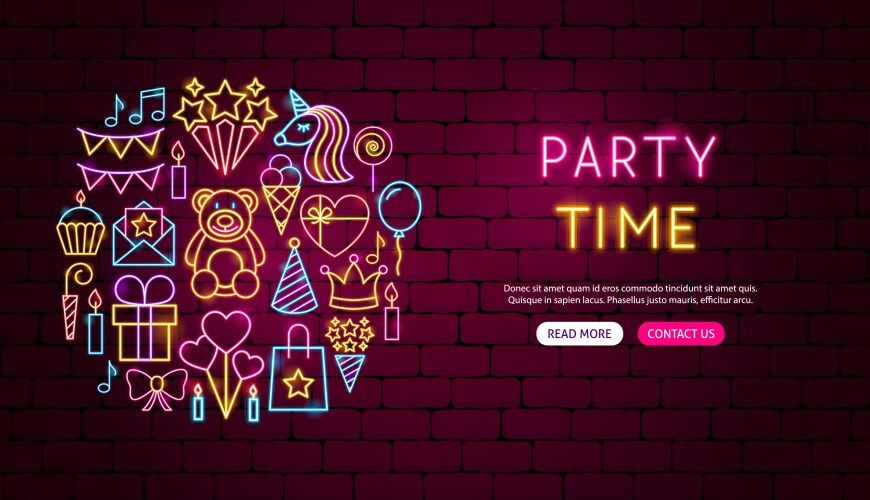 Birthday party neon concept Royalty Free Vector Image