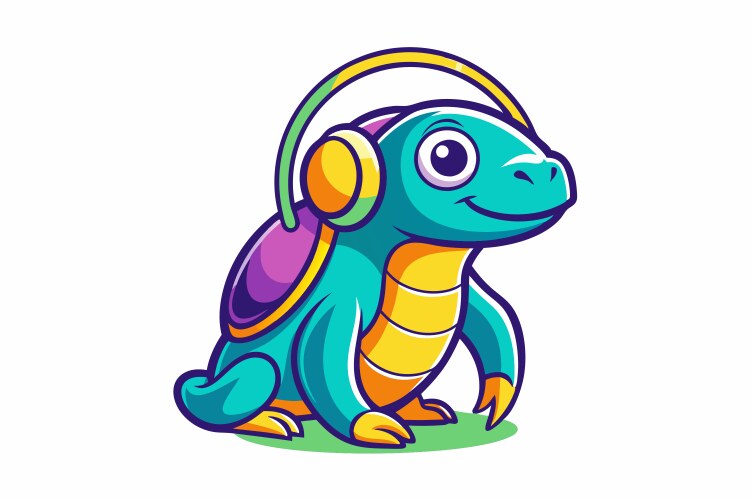 Turtle listing music with headphone m Royalty Free Vector