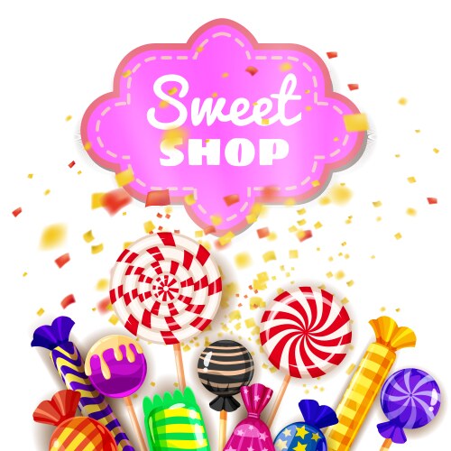 Love sweet shop logo with many sweets Royalty Free Vector