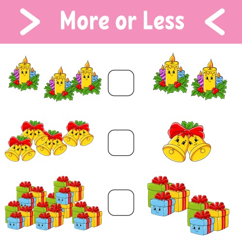 More or less educational activity worksheet Vector Image