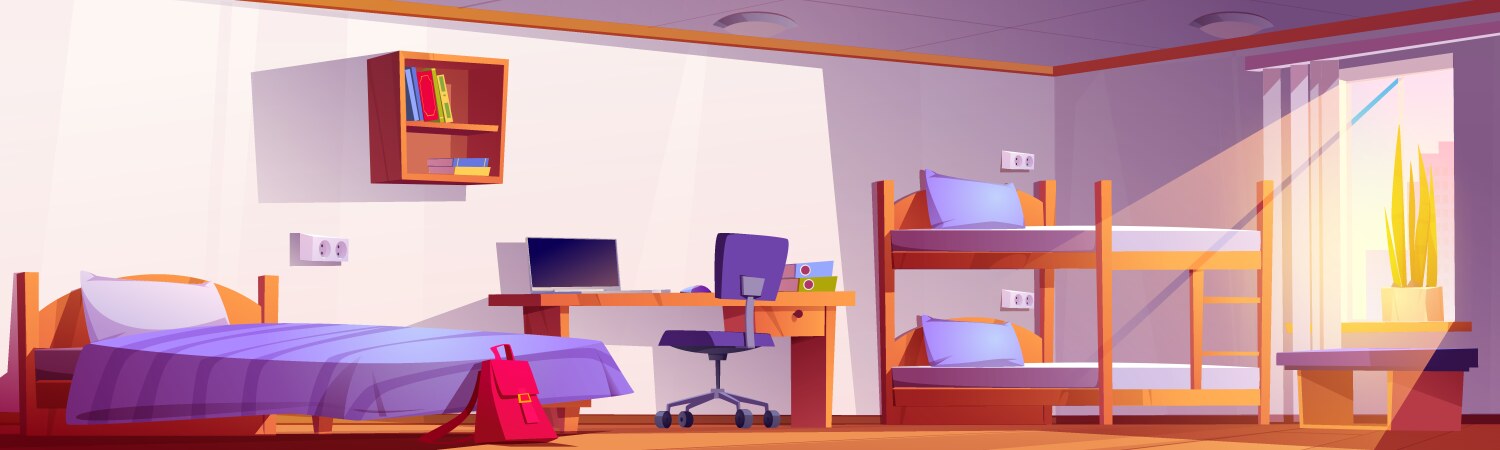 Student small room cartoon bedroom Royalty Free Vector Image