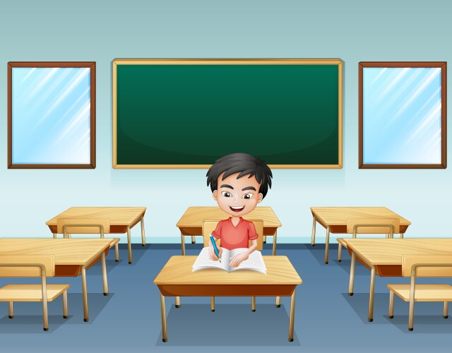 Blank classroom scene with empty chalkboard Vector Image