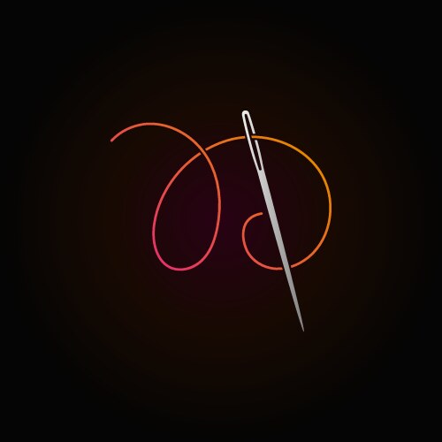 Golden needle with a thread in the form of heart Vector Image